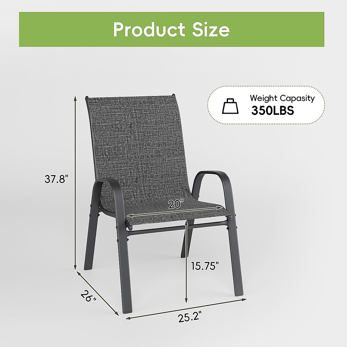 Redpick Patio Chairs Set of 6, Outdoor Dining Chairs Stackable for All Weather, Breathable Metal Modern Outside Furniture Chair for Pool Side, Garden, Backyard Deck, Dark Grey