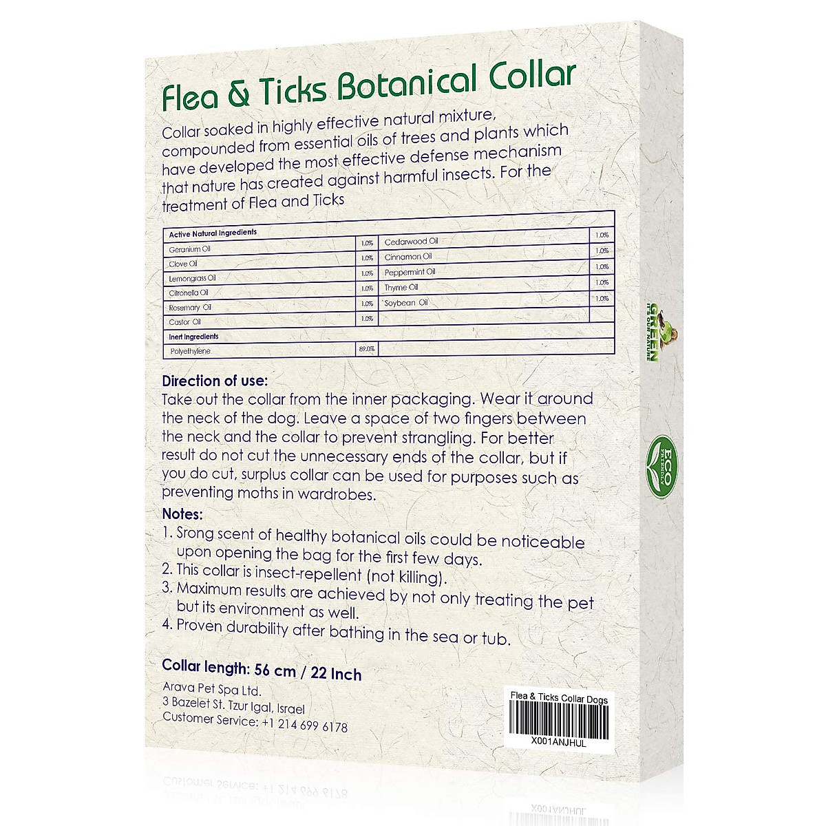 Arava Flea and Tick Collar for Dogs & Puppies - Natural Flea and Tick Prevention for Dogs - 22" Length - 11 Natural Active Ingredients - Safe for Babies & Pets - Enhanced Control & Defense