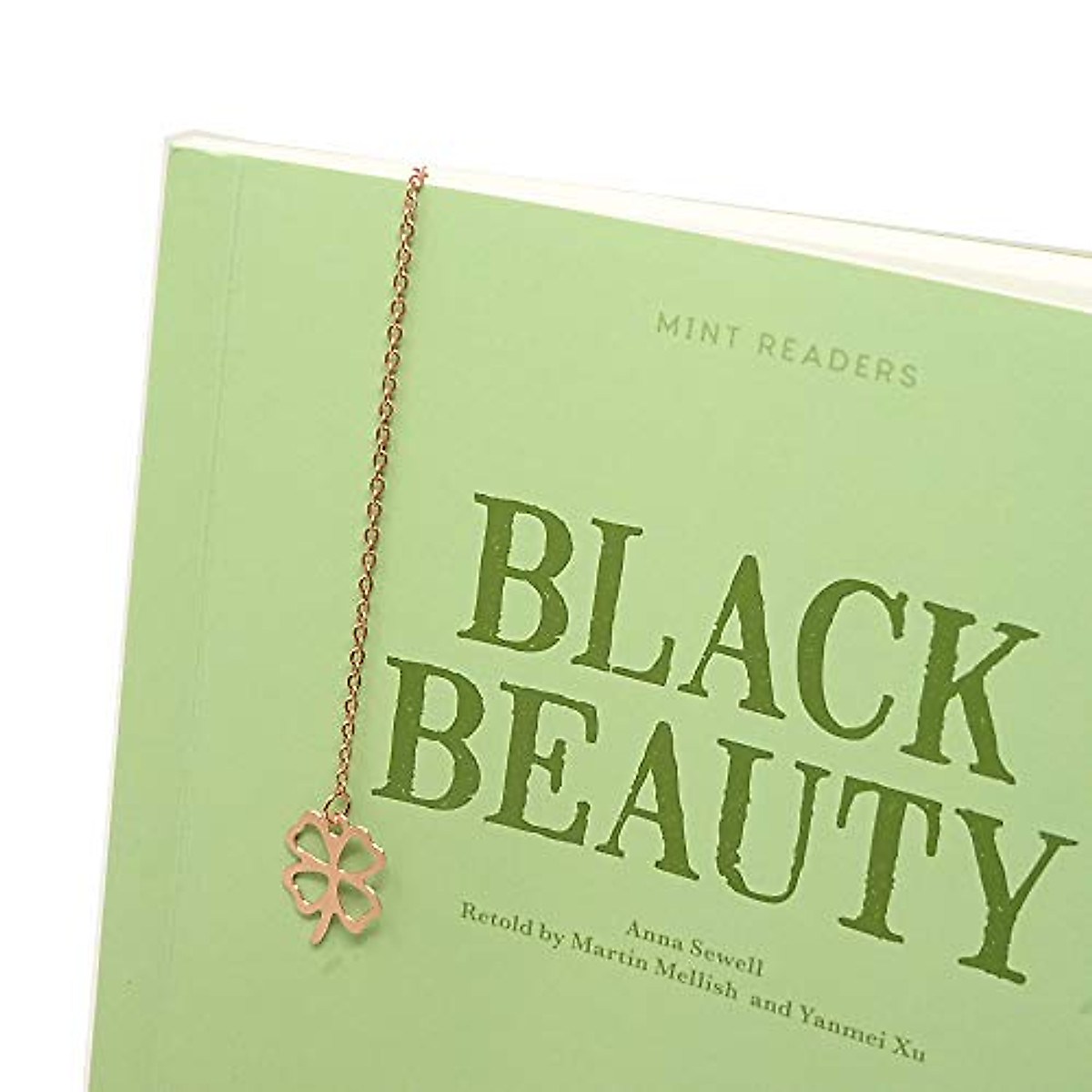 yueton Metal Leaf Bookmarks Clover Leaf Bookmarkers Rose Gold Plated Brass Page Marker with Metal Pendant for Book Lovers