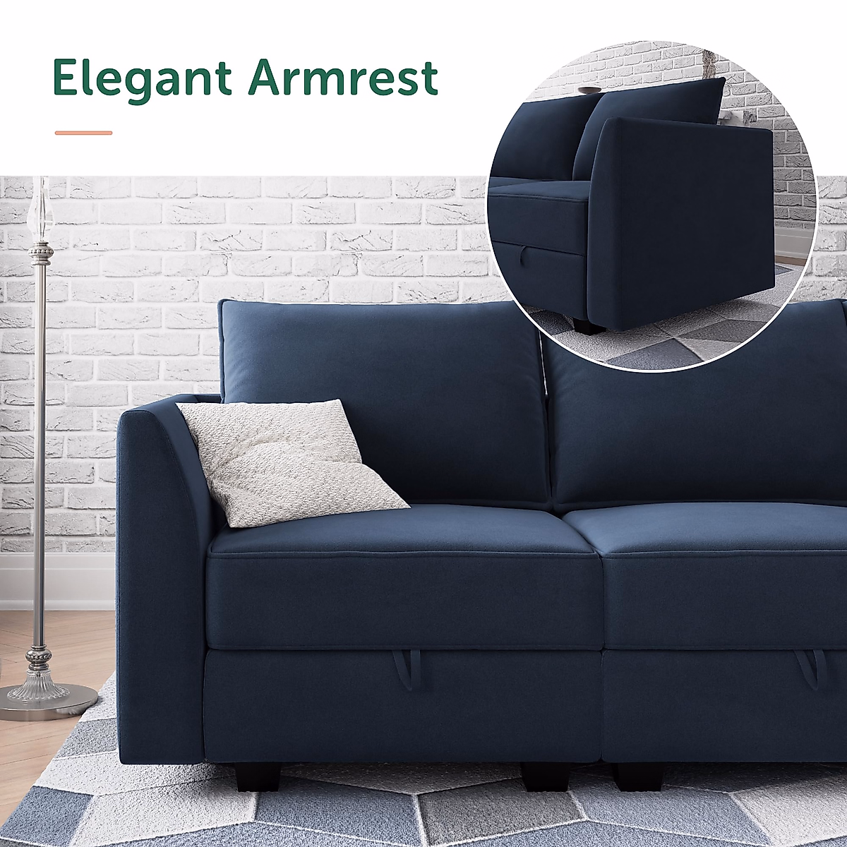 HONBAY Convertible Sectional Sofa Velvet U Shaped Couch with Reversible Chaise Modular Sectional Couch 6 Seater Sofa with Storage Seat, Dark Blue