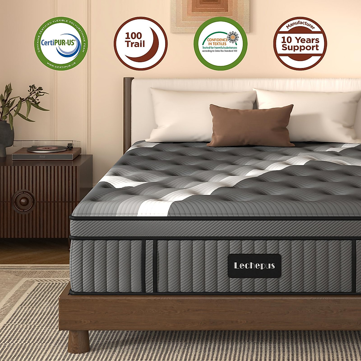 Lechepussleep King Mattress,Lechepus 14Inch Soft Memory Foam Hybrid Mattress in Box,Plush Feel King Size Mattress with Supportive Pocket Coil for Back Pain Relief,Motion Isolation, None of Fiberglass