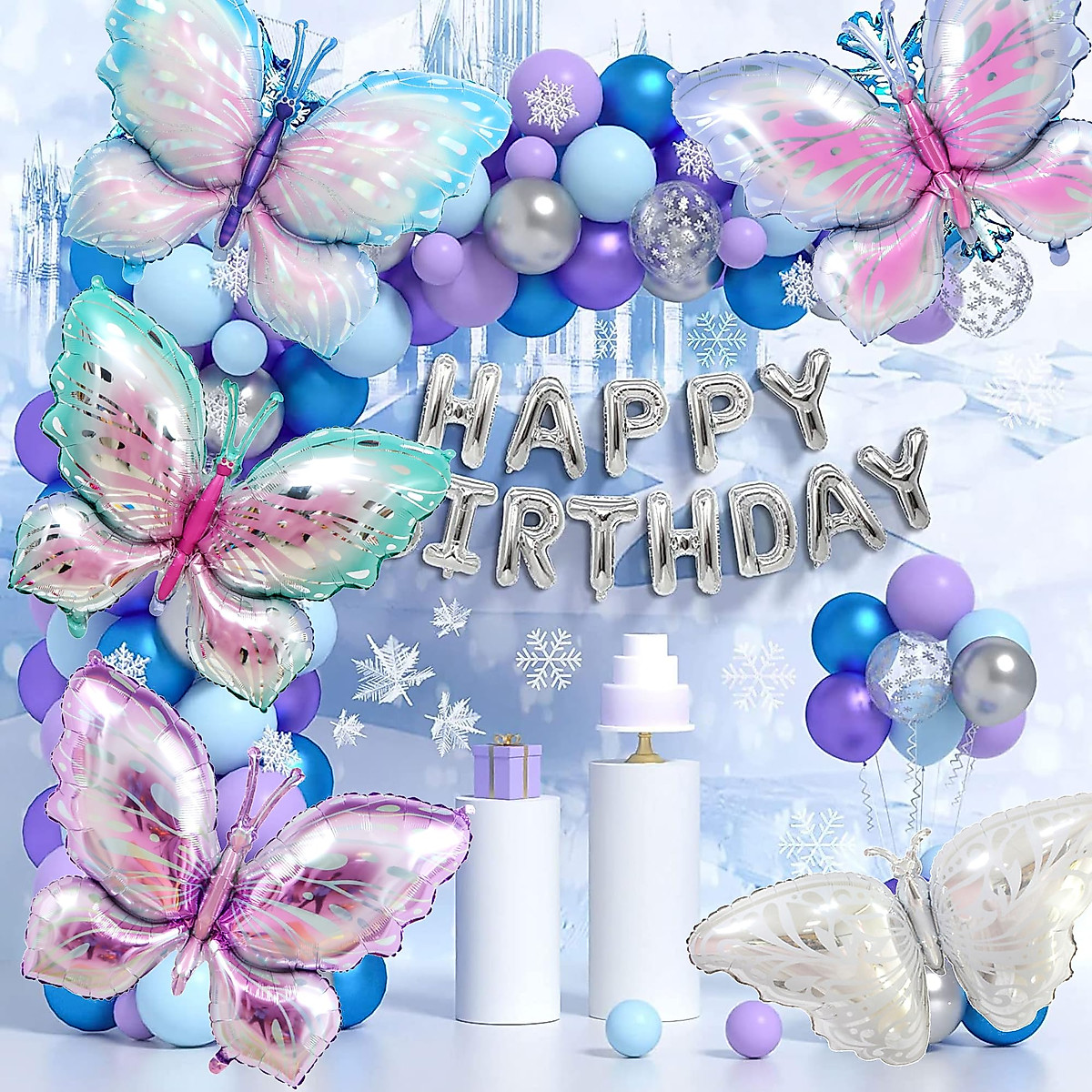 AEXHOT 10 PCS Butterfly Balloons, Gradient Giant Butterfly Foil Mylar Balloon Butterfly Birthday Decorations for Butterfly Theme Birthday Party Wedding Supplies (Purple, Blue,Green)