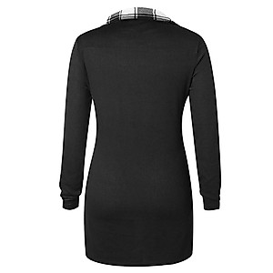 Women's Turtleneck Long Sleeve Asymmetrical Plaid Sweatshirt Pullover Tops Blouse Cowl Neck Patchwork Shirts Black a
