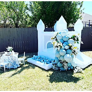 White Bounce House, Castle Theme Kids Inflatable Trampoline with UL Blower, Durable and Easy to Set up, Safe and Fun for Active Kids.