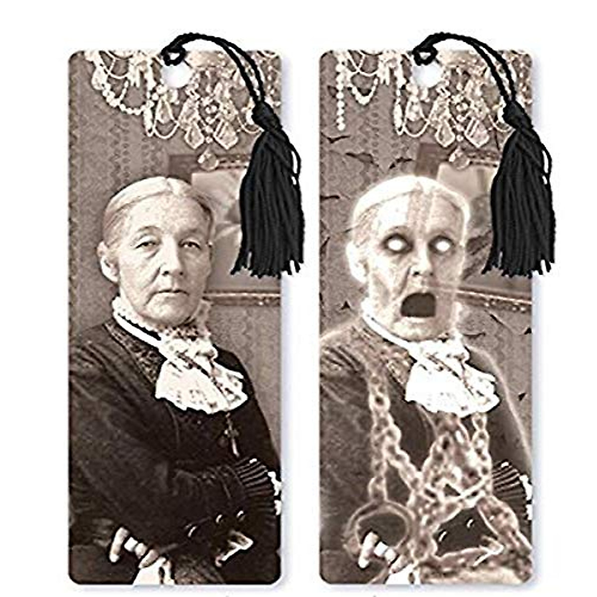 Dimension 9 3D Lenticular Bookmark with Tassel, 1800s Zombie Grandma, Black/White (LBM108)