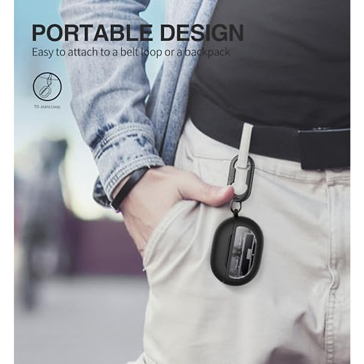 SURITCH Case for Beats Studio Buds 2021, Studio Buds+ Plus 2023 Protective Case Cover with Carabiner Keychain, Skin-Friendly TPU Shockproof Protector for Earbuds Charging Case Accessories, Black