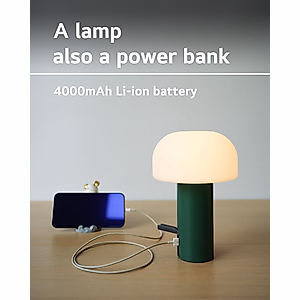 WEILAILUX Cordless Mushroom Table Lamp, Waterproof Shower Lamp, Battery Operated Table Lamp Rechargeable, Touch Dimmable Night Light for Bedroom/Patio/Camping/Dinning/Outdoor (Green)