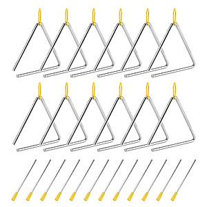 SOUJAP 12 Pack 6 Inch Triangle Instrument, Musical Steel Triangles with Striker, Hand Percussion Triangle Instrument for Music Clubs, Band