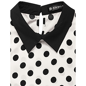 Allegra K Women's Polka Dots Contrast Peter Pan Collar Top 3/4 Sleeves Blouse Shirt X-Large White