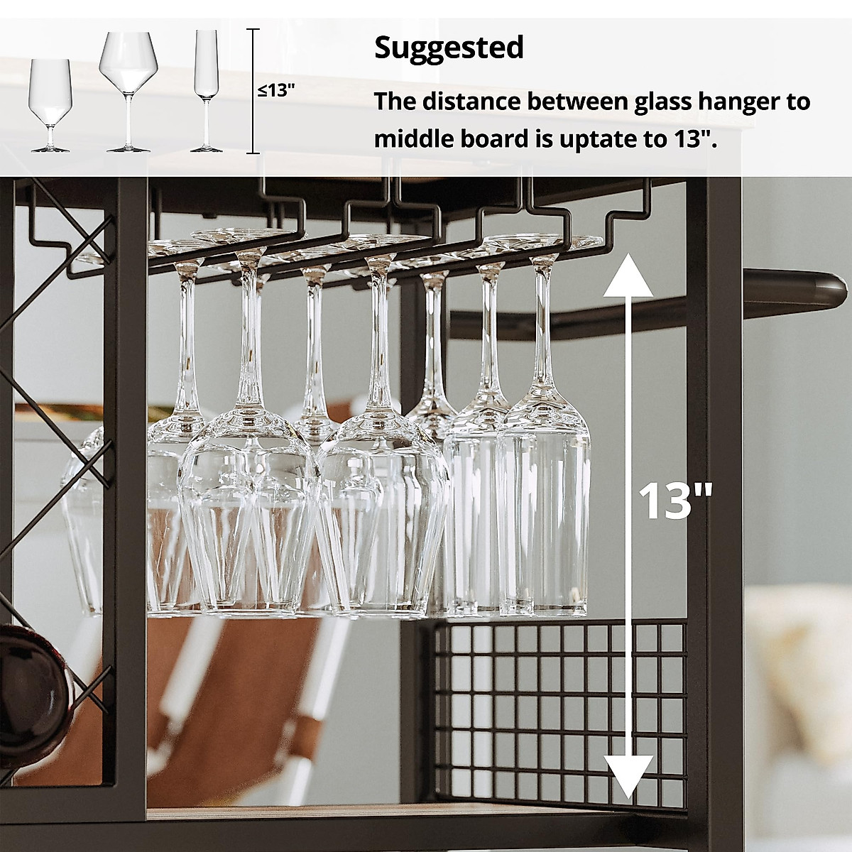 IRONCK Bar Cart, Industrial Serving Cart on Wheels Kitchen Storage Cart for The Home Wood and Metal Frame, Rustic Brown