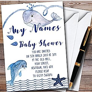 Whale & Dolphin Nautical Sea Personalized Baby Shower Invitations