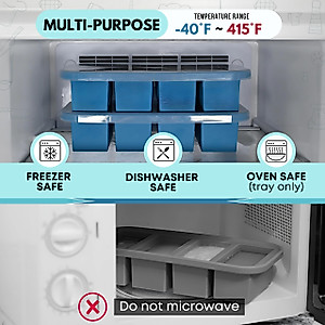 Sandunes 1 Cup Silicone Freezer Molds - Soup Cubes Perfect for Freezing Soup, Sauce, Rice, Leftovers and More - Silicone Freezer Trays with Lids for Meal Prep - Blue - 2-Pack