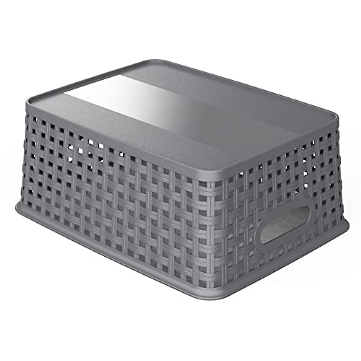 Weave Storage Organizer Baskets, Grey 6-Pack Plastic Woven Baskets, 10.1" x 7.55" x 4.1"