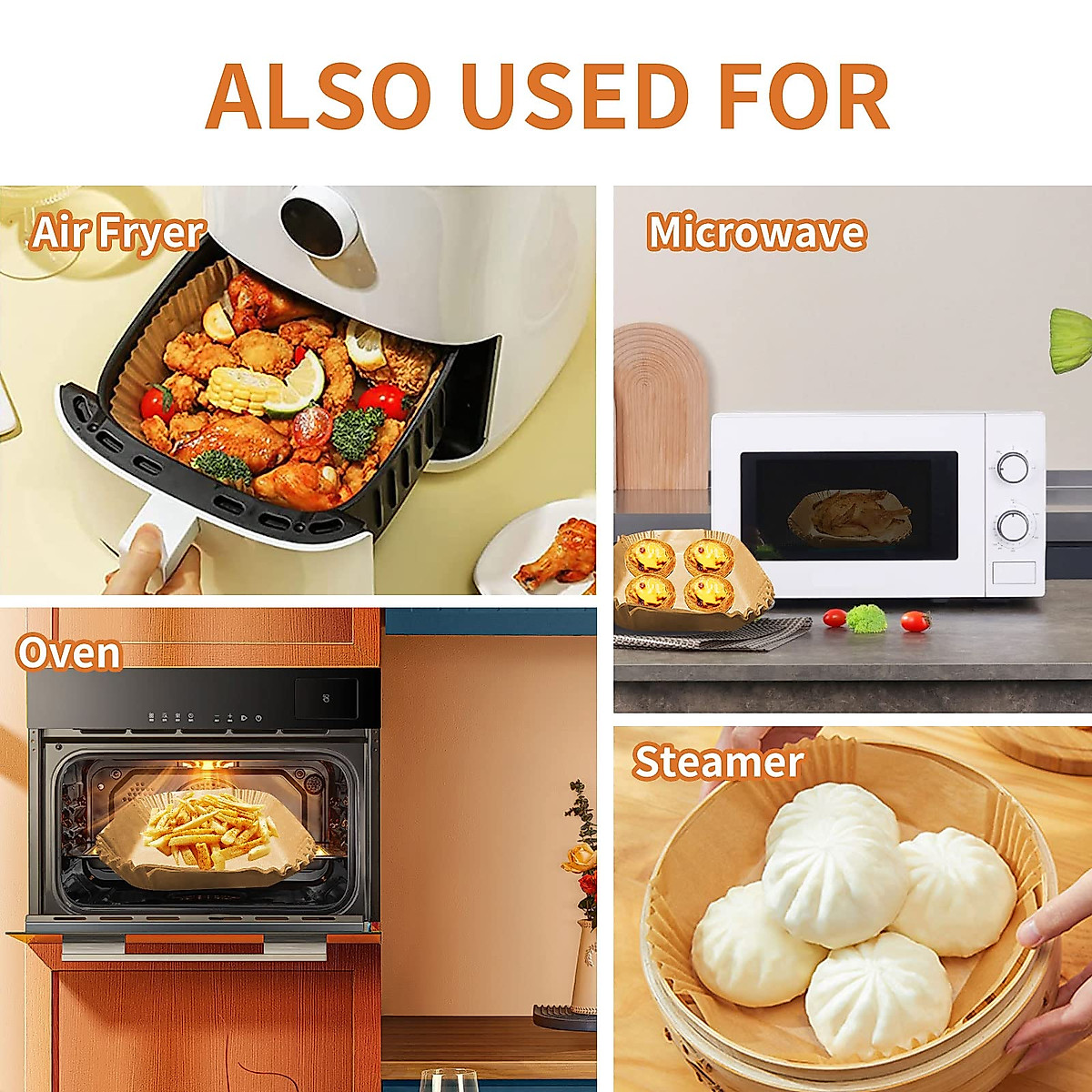 Air Fryer Liners Disposable Square, 100PCS 7.9 INCH Airfryer Liners, Natural Non-stick Parchment Paper for Air Fryer Oil-proof Water-proof, Paper liners for air fryer, Steamer, Baking, Microwave Etc