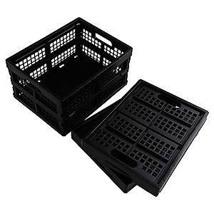 EudokkyNA 3-pack 15 Liter Collapsible Storage Basket Folding Crates, Black