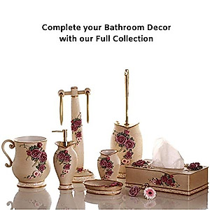 Glarcy Bathroom Accessories Set - Soap Dispenser, Tumbler/Toothbrush Holder, and Vanity Tray - Luxury Hand Painted Decor