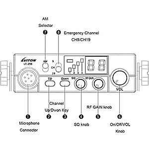 LUITON 40-Channel CB Radio LT-298 Compact Design with External Speaker Jack, Large Easy to Read LED Display Compatible with 12-24V Voltage