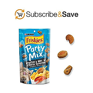 Purina Friskies Made in USA Facilities Cat Treats, Party Mix Lobster & Mac 'N' Cheese Flavors - (6) 6 Oz. Pouches