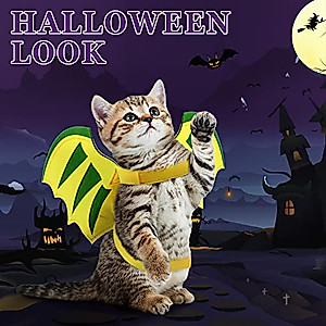 Halloween 5 Pieces Pet Costume Cat Dogs Cosplay Clothes Vampire Cloak Bat Pumpkin Hat Bib with Bells Bat Wings Dinosaur Dragon Wing Cat Collar Small Kitty Puppy Outfits for Halloween Party Pet Cosplay