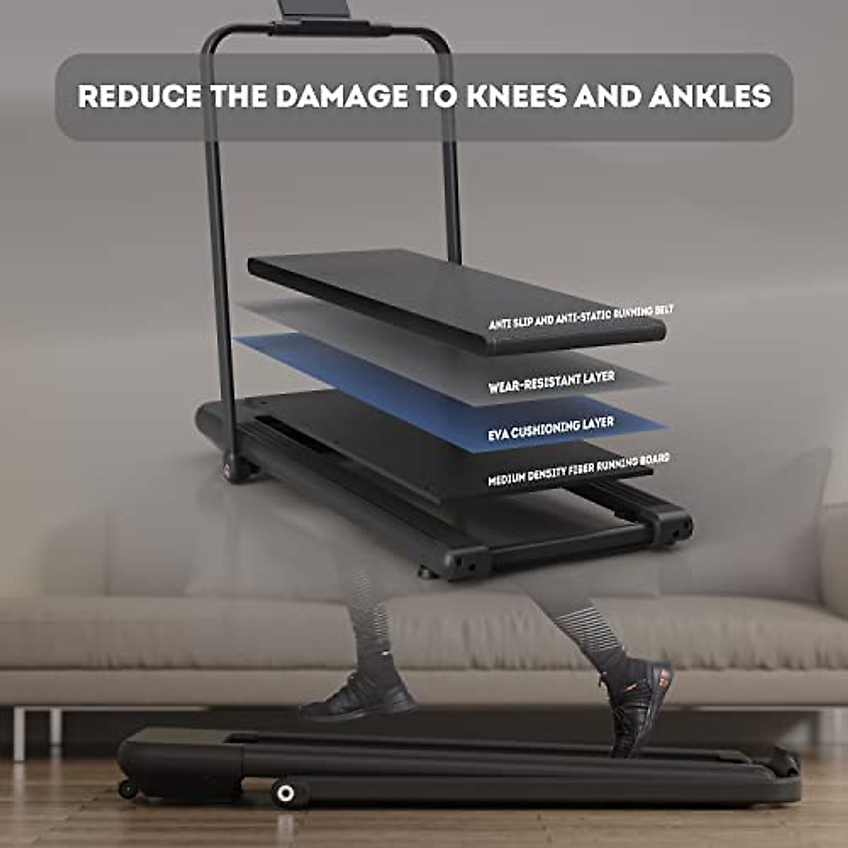 Bifanuo 2 in 1 Folding Treadmill, Smart Walking Running Machine with Bluetooth Audio Speakers, Installation-Free，Under Desk Treadmill for Home/Office Gym Cardio Fitness（Black）