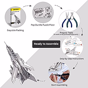 Piececool 3D Metal Puzzle for Adults, Tornado Fighter Jet Military Airplane Models Kits to Build for Teens Men Hobbies Toys DIY Brain Teaser Puzzles, Great Birthday Gifts, 83 Pcs