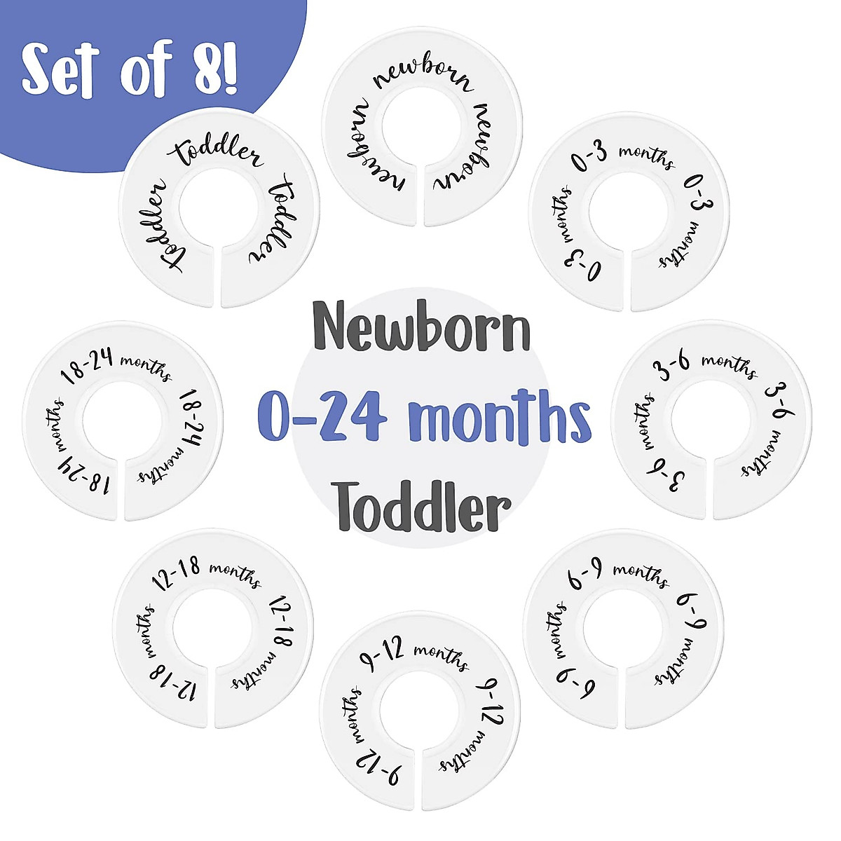 Eli with Love Baby Closet Dividers (Original) – Set of 8 Baby Closet Size Dividers – Ideal Baby Clothes Dividers for Closet – Helps Organize Nursery Closet Hangers by Size/Age