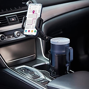 Car Cup Holder Expander Adjustable Base with Phone Mount THIS HILL 360° Rotation Cup Holder Cell Phone Holder for Car Compatible with iPhone/Samsung All Smartphones