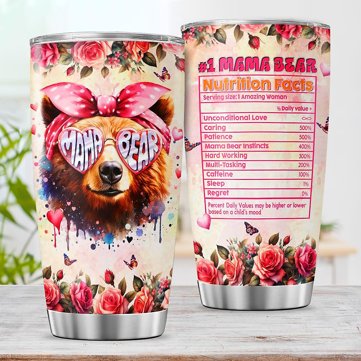 Mama Bear Nutrition Facts, Cups Handle Mother Women Mothers For Funny Coffee Tumblers Insulated Mom Day, Tumbler 20 Oz With Lid And Straw, Mama Bear Gifts