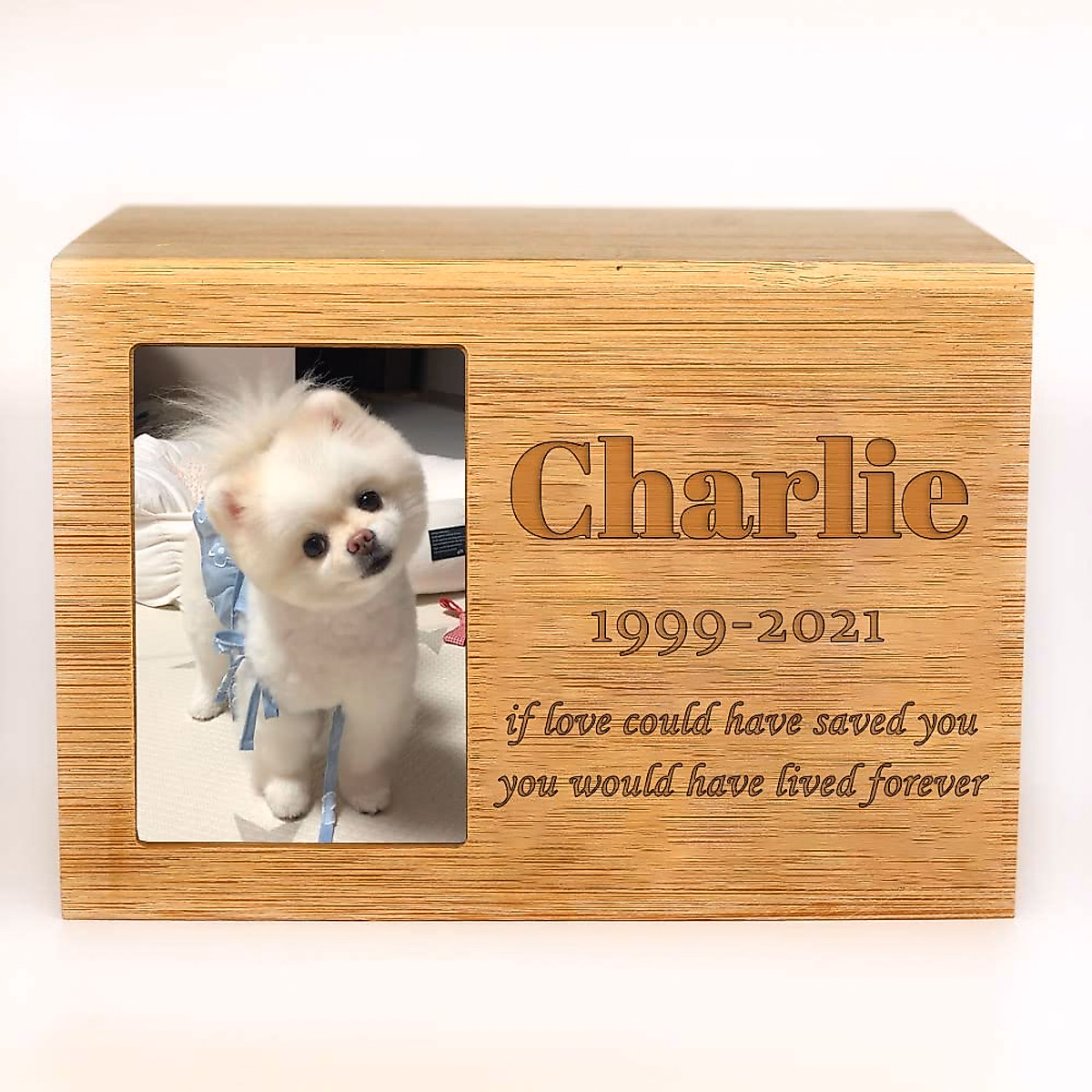 ODB Personalized Cremation Urns for Dogs Ashes, Wooden Pet Memorial Keepsake Urns, Photo Box Pet Cremation Urn