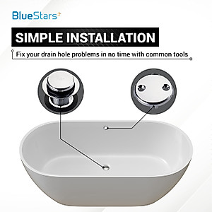 BlueStars Tip-Toe Tub Trim Kit Set with Two-Hole Overflow Faceplate - US Standard Size Fits 1.40"-1.50" Holes - Complete Kit with Fine/Coarse Thread - Universal Bathtub Conversion Kit - Chrome Plated