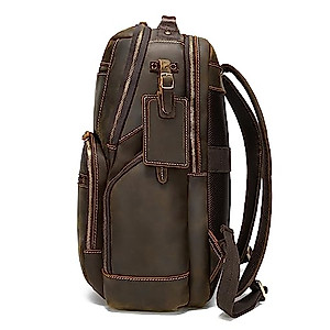LANNSYNE Vintage Full Grain Genuine Leather Backpack For Men, fits 16" Laptop Travel Hiking Bag Camping Rucksack Brown