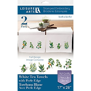 LEISURE ARTS Tea Towel 17"x28" Herb 2pc, Towel Set, Embroidery kit, Bathroom Hand Towels, Kitchen Towel, Cross Stitch Kits, Stamped Cross Stitch Kits