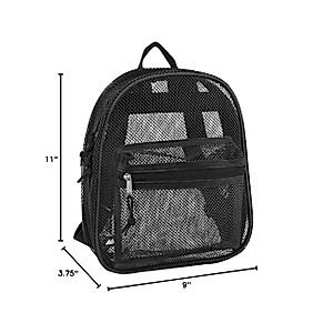 Mini Mesh Backpack for Women, Girls, Kids for School, Beach Toys, Pool, and Swimming Gear; Mini Transparent Backpacks with Padded Straps (Black)
