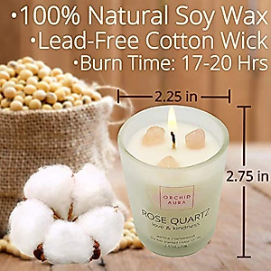 ORCHID AURA Soy Candles with Healing Crystals. Citrine, Rose Quartz, Amethyst Crystal. Eucalyptus + Lemongrass, Jasmine + Sandalwood, Clary Sage + Lavender. 3PC Scented Candle Set, 2.47oz Each
