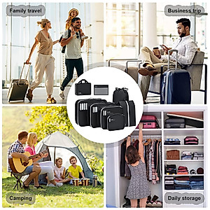 DIMJ Packing Cubes - 8 Packs Travel Organizer Bags for Luggage, Lightweight Travel Accessories, Travel Luggage Organizers with Laundry Bag, Shoe Bag, Toiletries Bag (Black)