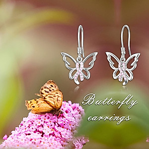 Butterfly Dangle Earrings Sterling Silver Breast Cancer Awareness Earrings Pink Ribbon Earrings Breast Cancer Survivor Gifts for Women