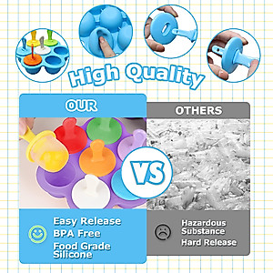 Silicone Popsicle Molds 14-cavity DIY 2Pcs Ice Pop Mold with Colorful Sticks For egg biting ice cream molds baby food storage containers non stick cake molds (Purple&Blue)