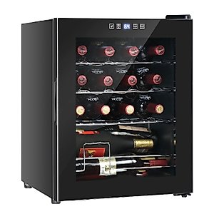 16 Bottle Wine Fridge, Freestanding Compressor Cooler Refrigerator, Beverage Wine Cooler Chiller with Digital Temperature Control & Double-layer Glass Door for Red White Wine, Champagne, Beer