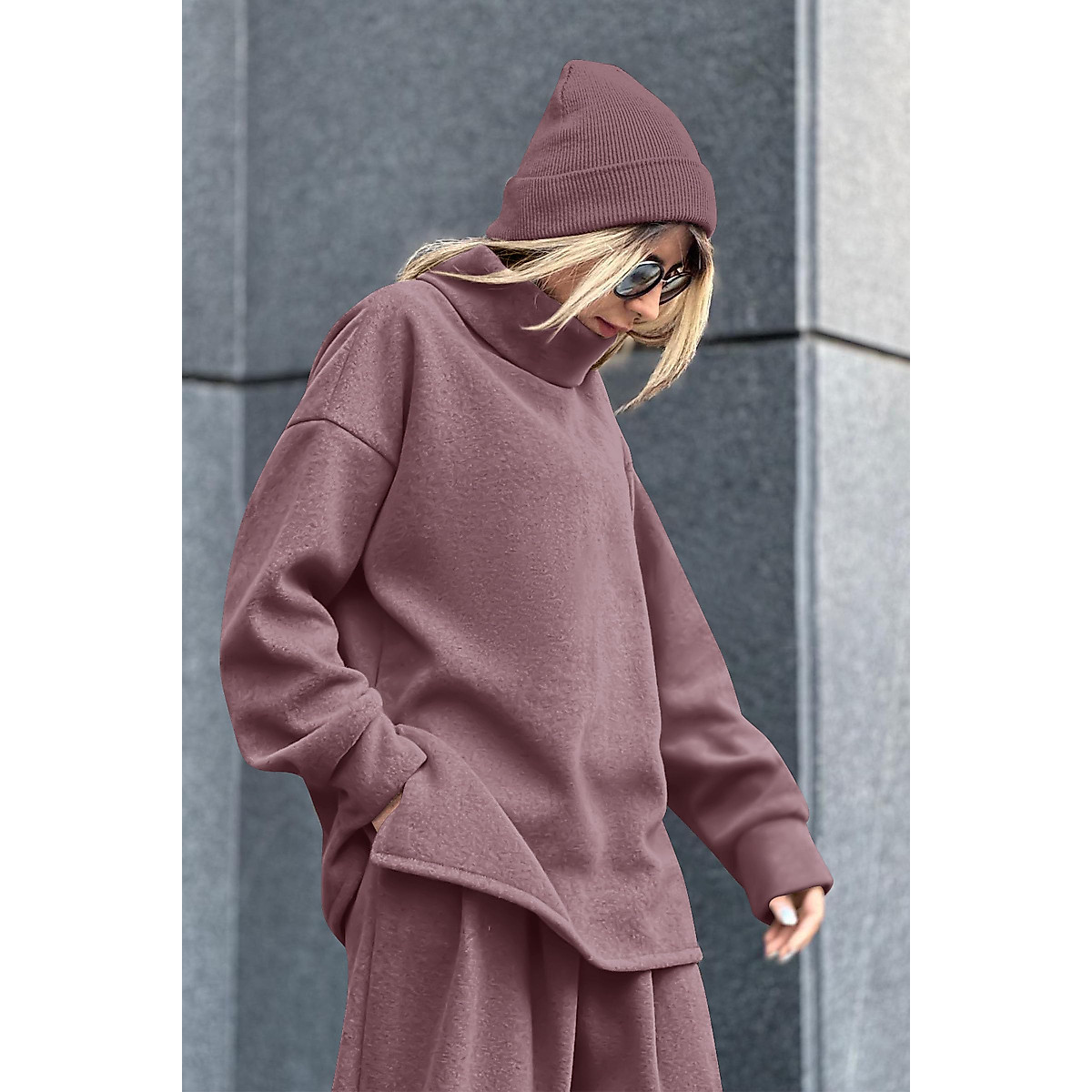 PRETTYGARDEN 2 Piece Outfits For Women Fall Long Sleeve Tracksuit Set High Neck Pullover Shirts Pockets Pants Y2K Sweatsuits (Purple Red,Medium)