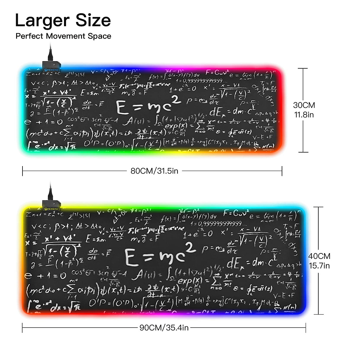 Large RGB Gaming Mouse Pad Blackboard Inscribed Scientific Formulas Calculations Physics Glowing Extended Mousepad 31.5x11.8in, Soft Anti-Slip Rubber Base Luminous Mouse Mat for Pc Laptop, Gaming, of