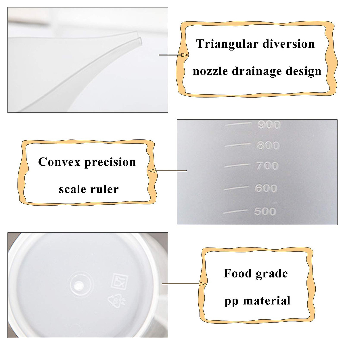 Vankcp 6 Pieces 1000ML/34Oz Funnel Pitcher Liquid Measuring Cup Set Pancake Batter Pitcher, Measure Fill for Soap Making, Filling Muffin Salt Shakers Spice Jars Watering Funnel for Plants (6 Pack)