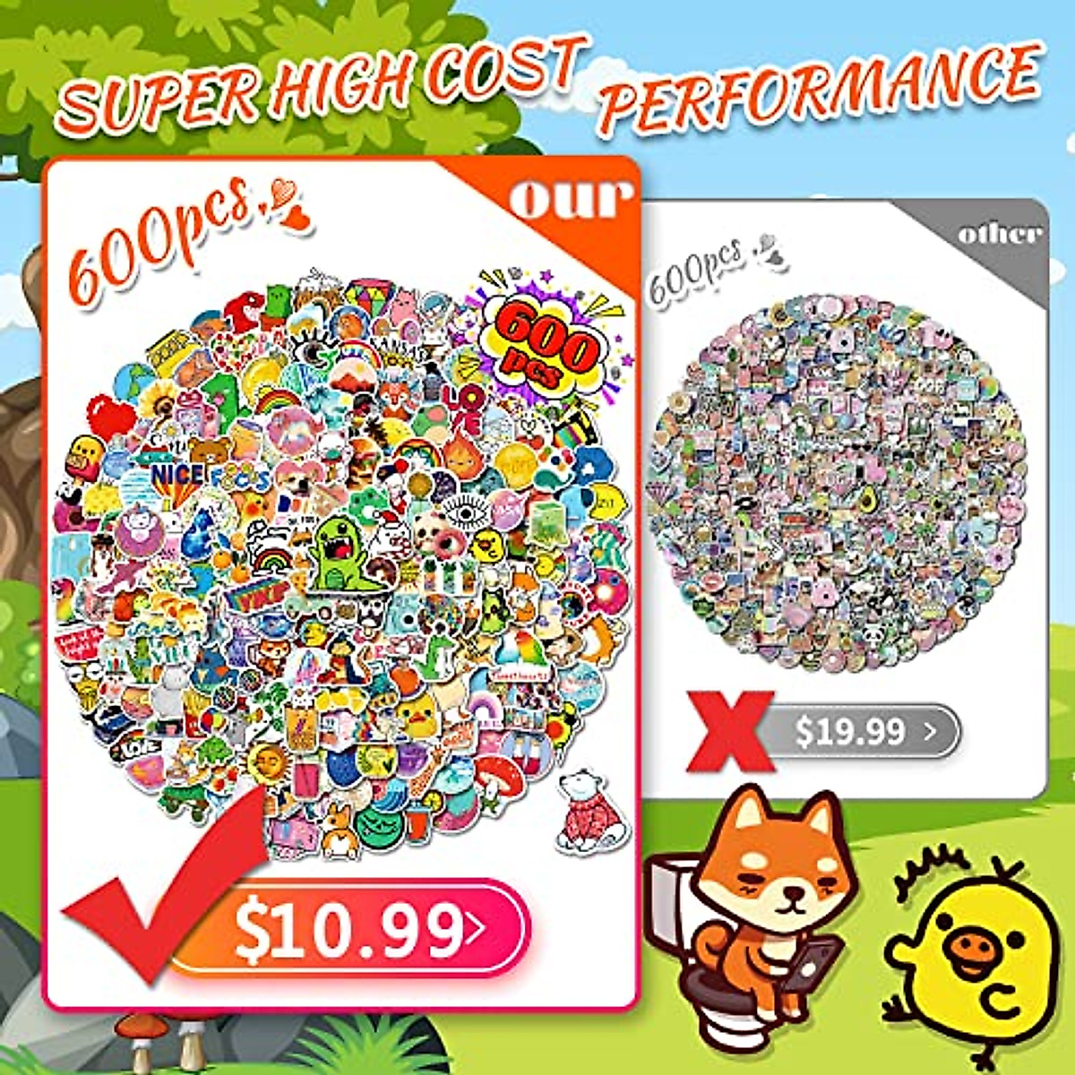 600Pcs Water Bottle Stickers, Stickers for Kids, Cute Vinyl Aesthetic Sticker Packs for Water Bottle Laptop Scrapbook Computer Hydroflask Teacher Stickers Bulk for Teens Girls Kids Adults