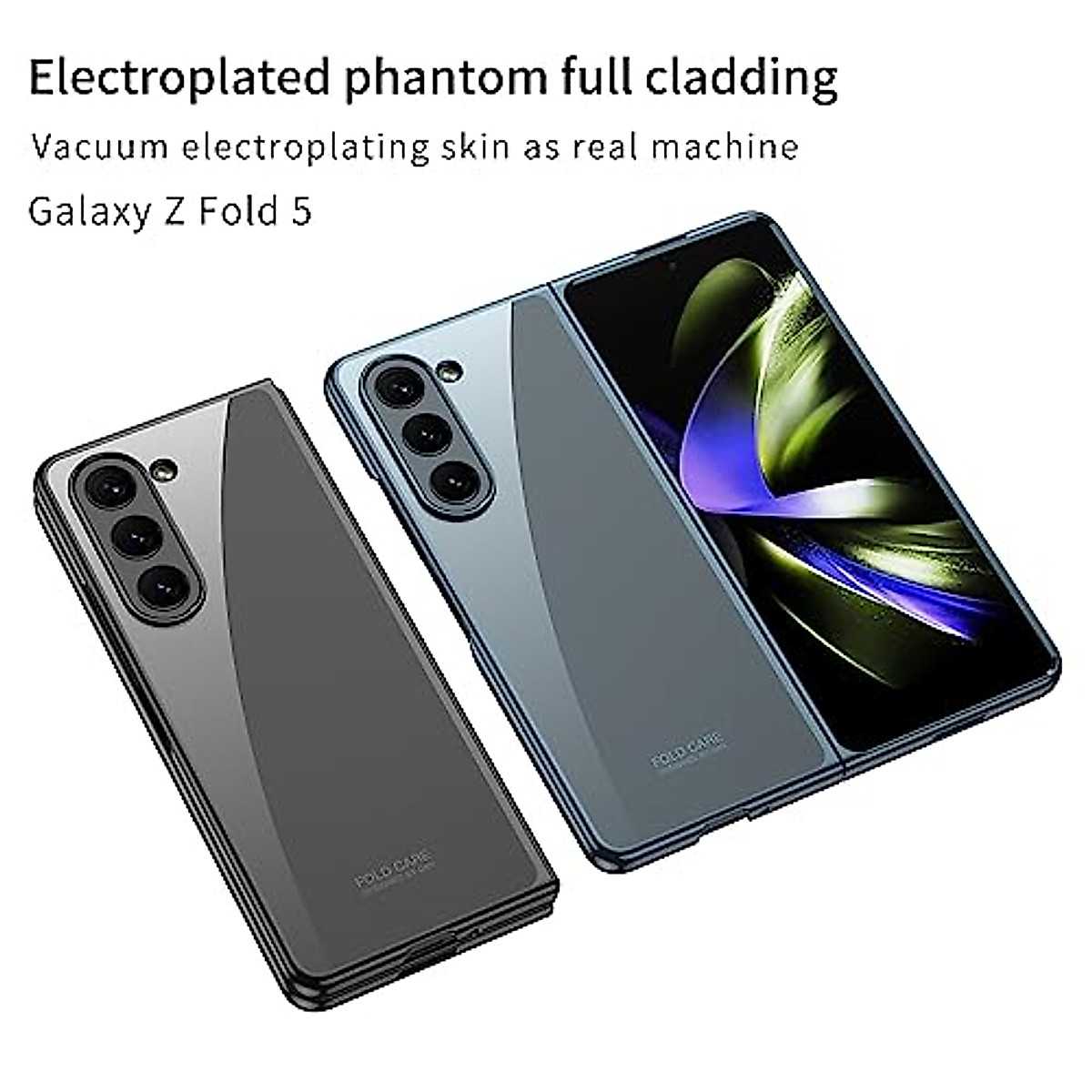 SHIEID Samsung Galaxy Z Fold5 Case, Galaxy Fold 5 Case Slim Hard Case, [Phantom + Electroplated Shell] Lens Protection Cover for Samsung Galaxy Z Fold 5, Transparent