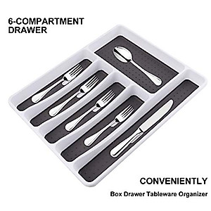 Hemoton Utensils Drawer Organizer PP and Silicone Silverware Organizer Tray Kitchen Tableware Sorting Box for Home Restaurant Hotel (White)