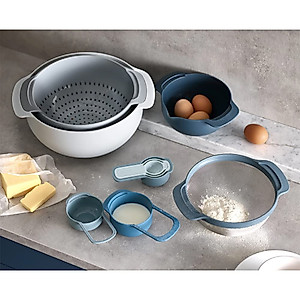 Joseph Joseph 9 Nesting Set with Mixing Bowls Measuring Cups Sieve Colander, 9-Piece, Sky,Blue