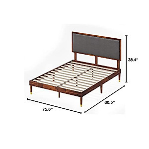 ZINUS Raymond Wood Platform Bed Frame with Adjustable Upholstered Headboard / Solid Wood Foundation / Wood Slat Support / No Box Spring Needed / Easy Assembly, King