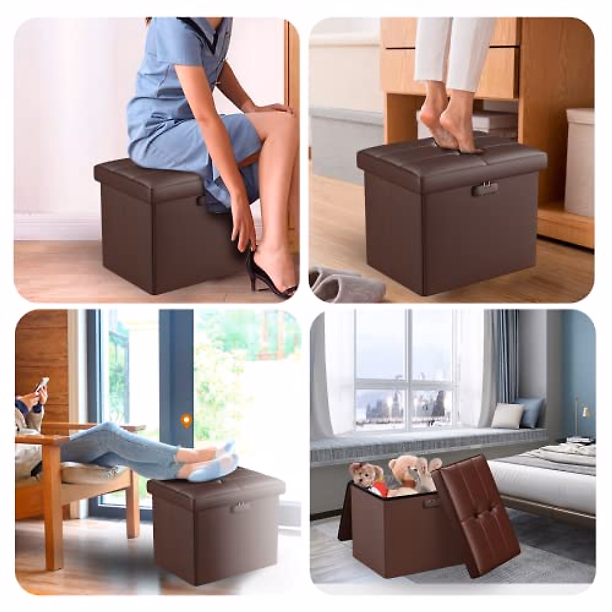 Tamfile Storage Ottoman with Lock, Fireproof Safe Folding for Documents, Waterproof Foot Rest Stool, Stable Short Living Room, Brown, 17 * 13 * 13inch
