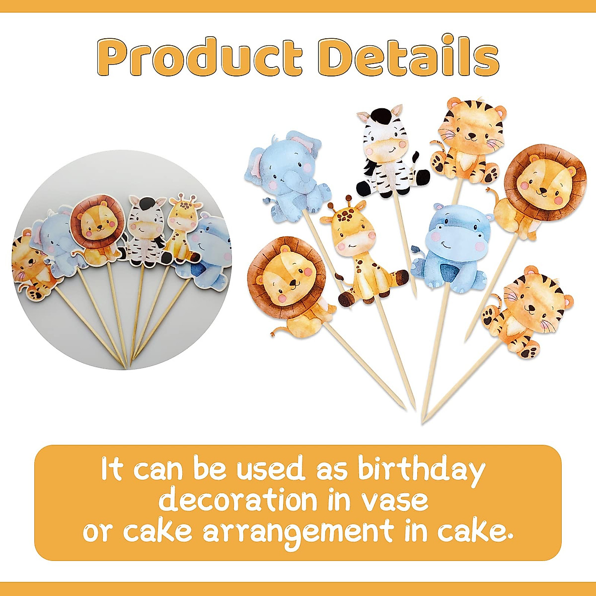 Baby Safari Jungle Animals Cupcake Toppers Forest Theme Birthday Party Supplies For Kids and Adults Party Decorations Set of 24