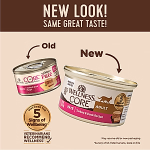 Wellness CORE Pate Adult Wet Cat Food, Natural, Protein-Rich, Grain Free, 3 Ounce, 12 Pack (Turkey & Duck)