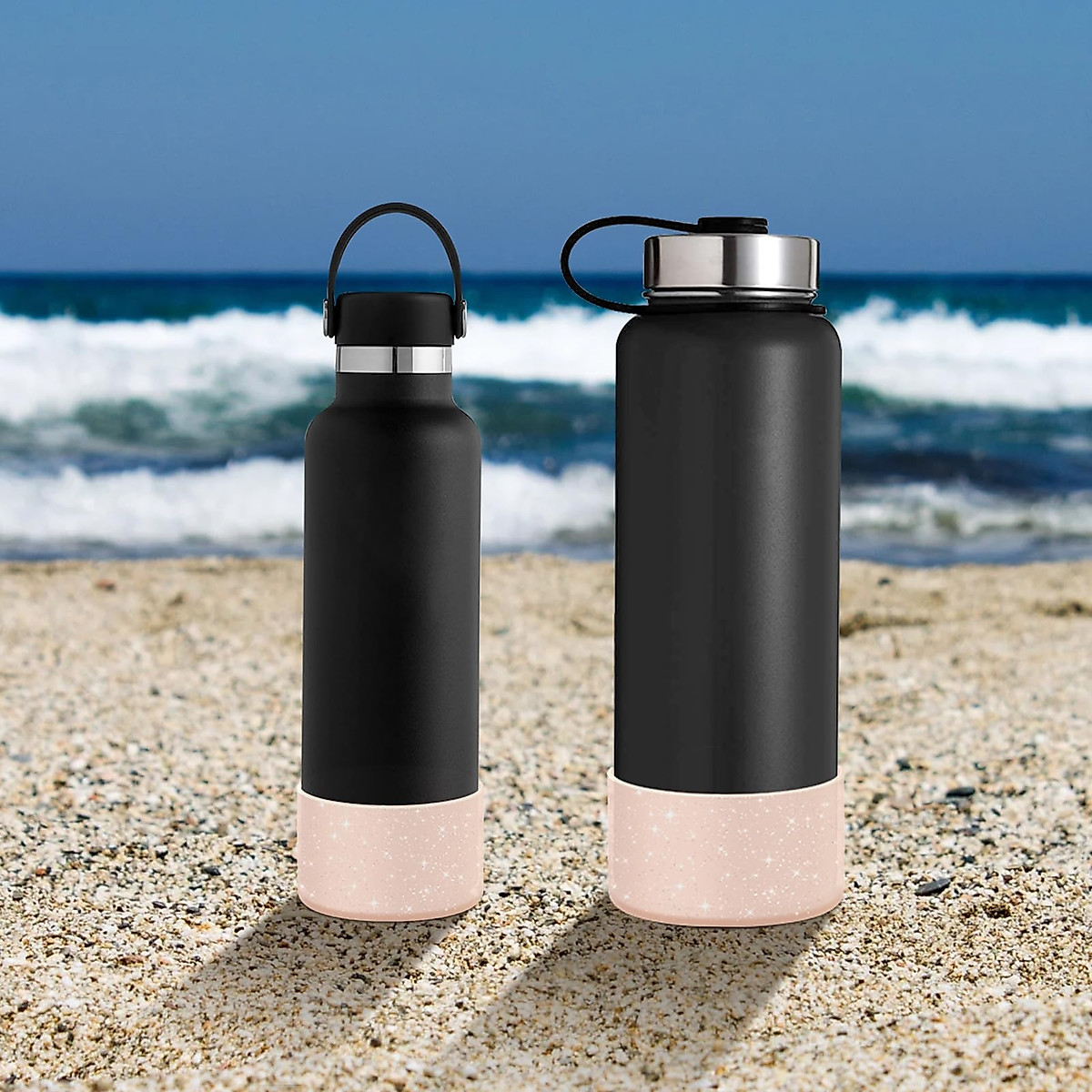 WUQID Protective Bling Silicone Boot Sleeve, Compatible with Stanley Tumbler 20-40oz & Hydro Flask Bottle 12oz-24oz, Glitter Reduces Dents Sleeve Cover for More Bottles/Tumblers Bottom of 2.83-2.95in